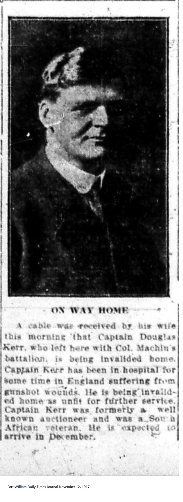 Captain Douglas Kerr – World War One Thunder Bay Centennial Project