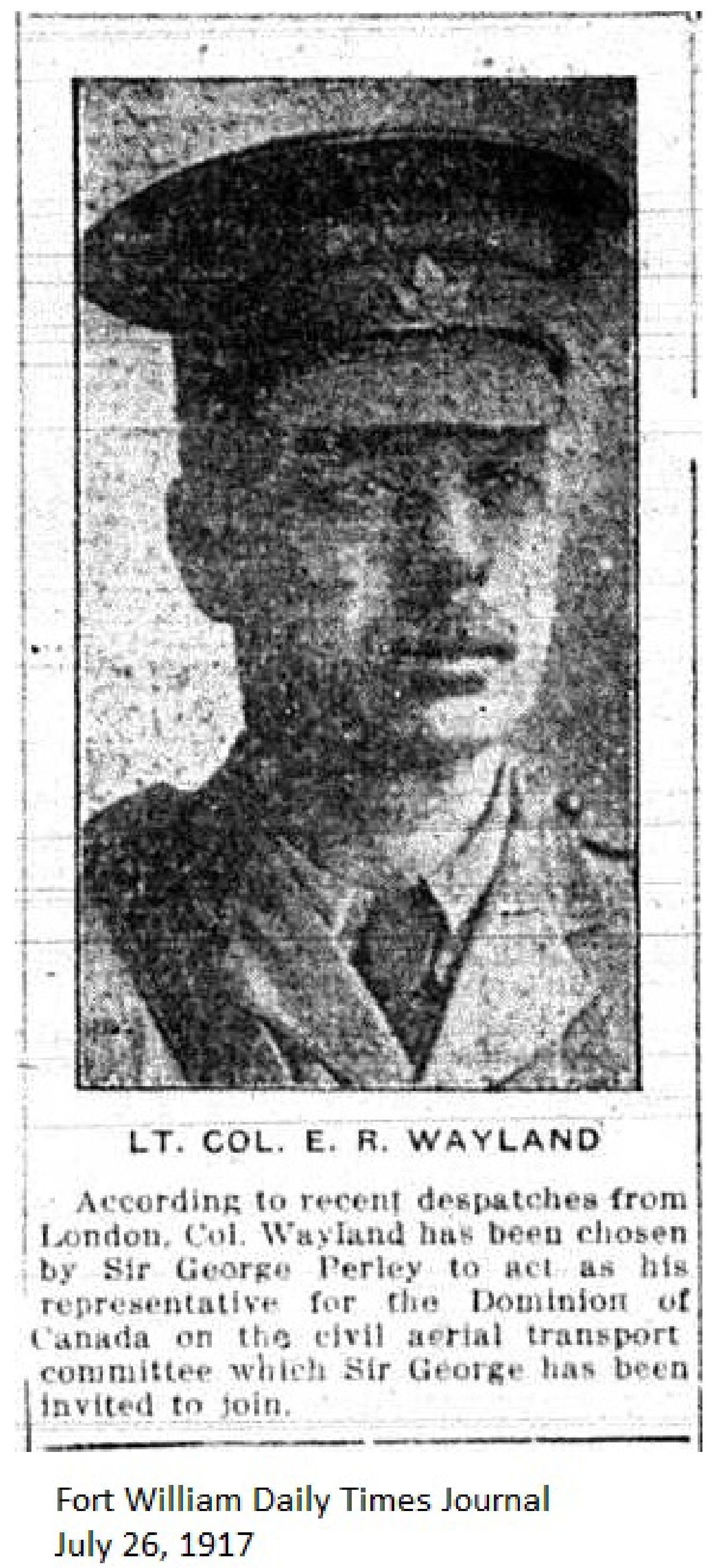 Lieutenant Colonel E. R. Wayland – World War One Thunder Bay Centennial ...