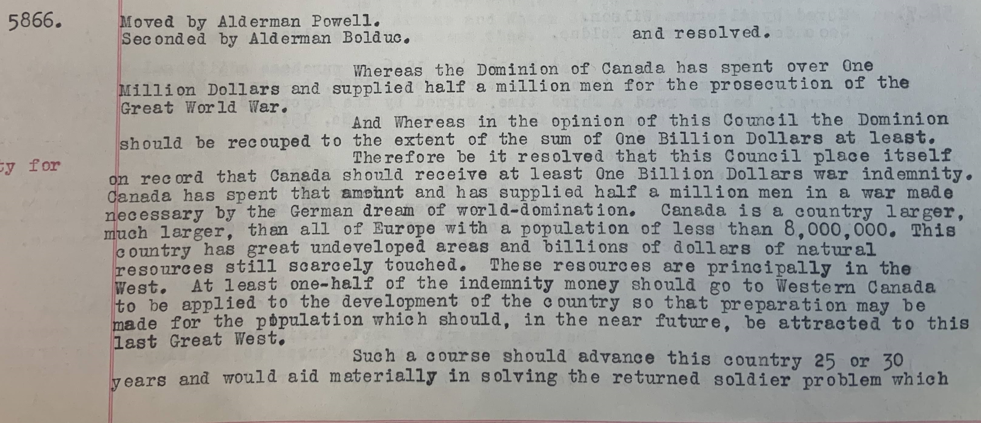 Timeline: January 1919 – World War One Thunder Bay Centennial Project